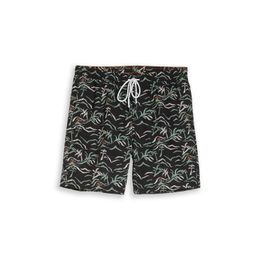 Tom Tailor Denim Herren Badeshorts mit Muster, schwarz, Palmenprint, Gr. XL