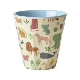 Rice Melamin Kinderbecher Sweet Jungle Print Dusty Blue - Medium - 250 ml &Oslash; 9 cm, H:9 cm skandinavische Deko Online Shop