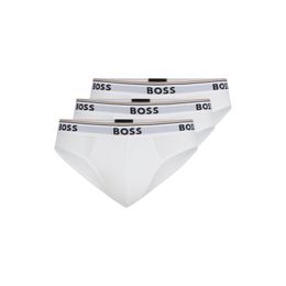 Slip BOSS "Brief 3P Power", Damen, Gr. L, 3 Stk., wei&szlig; (wei&szlig; 100), Jersey, Obermaterial: 95% Baumwolle, 5% Elasthan, eng, Unterhosen Slip, Elastikbund mit Logo