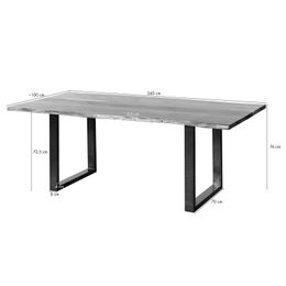 Baumtisch Akazie 240x100x76 natur lackiert / Epoxid schwarz, U-Beine anthrazit gl&auml;nzend EPOXY