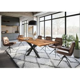 Baumtisch Akazie 260x100x74 natur lackiert / Epoxid schwarz, Kreuzgestell anthrazit gl&auml;nzend EPOXY
