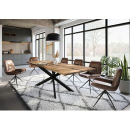Baumtisch Mango 260x100x76 natur lackiert / Epoxid schwarz, Kreuzgestell 2 anthrazit matt EPOXY