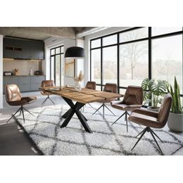 Baumtisch Mango 220x100x74 natur lackiert / Epoxid schwarz, Kreuzgestell anthrazit matt EPOXY