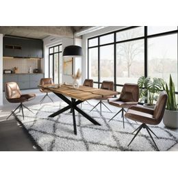 Baumtisch Mango 220x100x76 natur lackiert / Epoxid schwarz, Kreuzgestell 2 anthrazit matt EPOXY