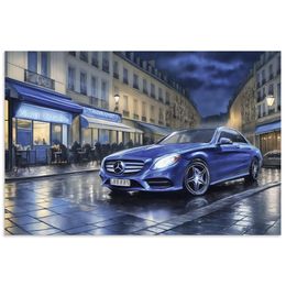 Wandbild Artland "Mit dem Mercedes nach Paris", farbe bild(er): blau, B:90cm H:60cm, Alu Dibond, Bilder, als Alubild, Leinwandbild, Poster, Wandaufkleber in verschied. Gr&ouml;&szlig;en