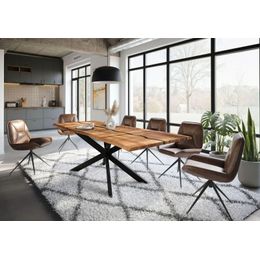 Baumtisch Akazie 260x100x76 natur lackiert / Epoxid schwarz, Kreuzgestell 2 anthrazit matt EPOXY
