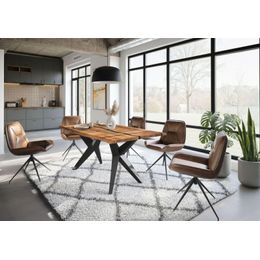 Baumtisch Akazie 160x90x76 natur lackiert / Epoxid schwarz, Sterngestell anthrazit gl&auml;nzend EPOXY