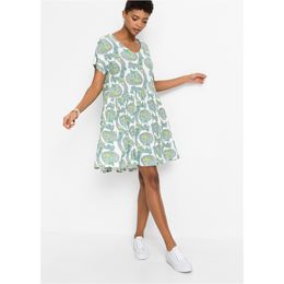 bonprix Shirtkleid aus flie&szlig;endem Viskose-Elasthan-Mix, wei&szlig;, Gr.36/38 (S), Kurzes und weitgeschnittenes Kleid mit Fledermaus&auml;rmeln, V-Ausschnitt und Teilungsnaht, aus Viskose