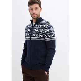 bonprix Norweger Strickjacke aus reiner Baumwolle, blau, Gr.44/46 (S), Angesagte Norweger-Strickjacke mit B&uuml;ndchen an den &Auml;rmeln und am Saum, aus 100% Baumwolle