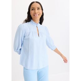 bonprix Bluse aus Baumwoll-Viskose Mix, blau, Gr.44, Bequeme Bluse ohne Verschluss, 70% Baumwolle