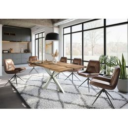 Baumtisch Mango 200x100x74 natur lackiert / Epoxid schwarz, Kreuzgestell silber matt EPOXY