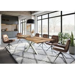 Baumtisch Mango 260x100x74 natur lackiert / Epoxid schwarz, Kreuzgestell silber matt EPOXY