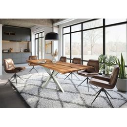 Baumtisch Akazie 260x100x74 natur lackiert / Epoxid schwarz, Kreuzgestell silber matt EPOXY
