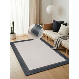 Teppich Calvin Klein home "Dark Pulse, mit Rahmen", grau, cream, B:100cm H:6mm L:200cm, Kunstfaser, Teppiche, Teppich, elegantes Design, Wohnzimmer, Schlafzimmer, Esszimmer