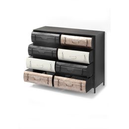 bonprix Kommode, schwarz, Gr.74x84 cm, Metall Kommode mit 8 Schubladen in Kofferoptik