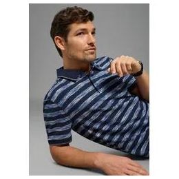 MAN'S WORLD Poloshirt MAN'S WORLD "Neue Kollektion", Herren, Gr. 4XL (68/70), blau, grau ge, Single Jersey, Obermaterial: 100% Baumwolle, geringelt, normal, angesetztes B&uuml;ndchen, Shirts, normale Passform, Kurzarm, geringeltes Design, aus Single Jersey