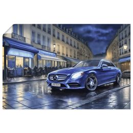 Wandbild Artland "Mit dem Mercedes nach Paris", farbe bild(er): blau, B:90cm H:60cm, Papier, Bilder, als Alubild, Leinwandbild, Poster, Wandaufkleber in verschied. Gr&ouml;&szlig;en
