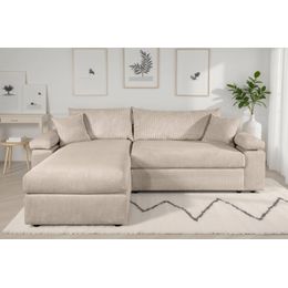 Ecksofa OTTO HOME "Cosy L-Form, B: 234 cm, Sitzaufbau im Sandwich-Federkern", taupe, B:234cm H:46cm T:162cm, 100%Polyester, Sofas, Ecksofa, 2 Zierkissen, Mega-Sofa, Cord oder Struktur weich, Kaltschaumauflage
