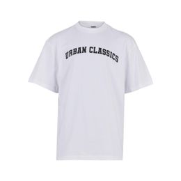 T-Shirt Urban Classics "Urban Classics UC College Logo Tall Tee", Damen, Gr. M, wei&szlig;, 100% Baumwolle, bedruckt, oversize, Rundhals, Shirts T-Shirt