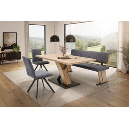 Essgruppe MASSIVLINE & MORE "SK Kota", braun, mittelgrau, cara 5607 mittelgrau, artisan oak, B:140cm H:87cm T:59cm, Holzwerkstoff, Metall, Stoff, Sitzm&ouml;bel-Sets, Essgruppe
