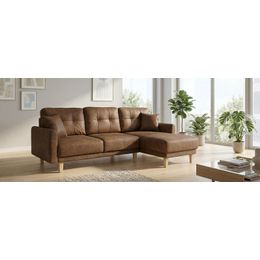 Ecksofa Home Affaire "TRIPLO optionale Schlafsofa mit Bettkasten, Ma&szlig;e B/T/H: 234/164/89 cm", braun (cognac), B:234cm H:89cm T:164cm, Sofas, Ecksofa, L-Form wahlweise mit Bettfunktion - Liegefl&auml;che 132x210 cm