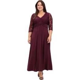 sheego Damen Abendkleid mit Oberteil aus Spitze burgund Gr&ouml;&szlig;e 42