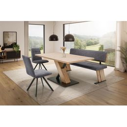Essgruppe MASSIVLINE & MORE "SK Kota", braun, mittelgrau, cara 5607 mittelgrau, artisan oak, B:160cm H:87cm T:59cm, Holzwerkstoff, Metall, Stoff, Sitzm&ouml;bel-Sets, Essgruppe