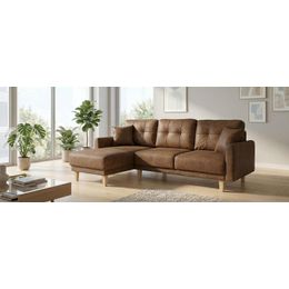 Ecksofa Home Affaire "TRIPLO optionale Schlafsofa mit Bettkasten, Ma&szlig;e B/T/H: 234/164/89 cm", braun (cognac), B:234cm H:89cm T:164cm, Sofas, Ecksofa, L-Form wahlweise mit Bettfunktion - Liegefl&auml;che 132x210 cm