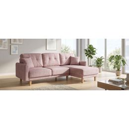 Ecksofa Home Affaire "TRIPLO optionale Schlafsofa mit Bettkasten, Ma&szlig;e B/T/H: 234/164/89 cm", rosa (flamingo), B:234cm H:89cm T:164cm, Sofas, Ecksofa, L-Form wahlweise mit Bettfunktion - Liegefl&auml;che 132x210 cm