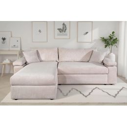 Ecksofa OTTO HOME "Cosy L-Form, B: 234 cm, Sitzaufbau im Sandwich-Federkern", beige, B:234cm H:46cm T:162cm, 100%Polyester, Sofas, Ecksofa, 2 Zierkissen, Mega-Sofa, Cord oder Struktur weich, Kaltschaumauflage
