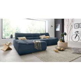 Ecksofa DOMO collection "Cesena moderne Polsterecke mit flachen Armlehnen, L-Form", blau (dunkelblau), B:288cm H:81cm T:175cm, Sofas, Ecksofa, fester Sitzkomfort, frei im Raum stellbar