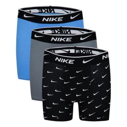 Boxershorts Nike Sportswear "PRINTED EVERYDAY COTTON 3PK BOXER BRIEF - f&uuml;r Kinder", Jungen, Gr. M (134/140/146), 3 Stk., blau (blau, grau, schwarz), Jersey, Obermaterial: 95% Baumwolle, 5% Elasthan, unifarben, Unterhosen, aus Baumwolle und Elasthan, dreierpack, strapazierf&auml;hig