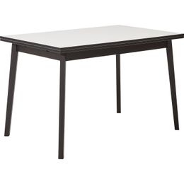 Esstisch HAMMEL FURNITURE "Esstisch Basic Single &ndash; ausziehbar, d&auml;nisches Design, robust", schwarz-wei&szlig; (wei&szlig;, schwarz, schwarz, wei&szlig;), B:120cm H:76cm T:80cm, Tischplatte: Wei&szlig;es Melamin mit Schwarz gebeizte Eichenkante (Mattlack), Gestell: Schwarz gebeizte massive Eiche, Tische, Esstisch, 120(220)x80 cm, Melamin / Massivholz, stabiler d&auml;nische Design Tisch