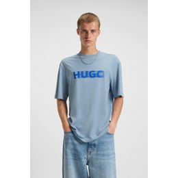 T-Shirt HUGO BLUE "Nalax", Herren, Gr. XL, light, pastel blau458, Single Jersey, Obermaterial: 100% Baumwolle, unifarben, regular fit h&uuml;ftlang, Rundhals, Shirts T-Shirt, mit Logo-Druck