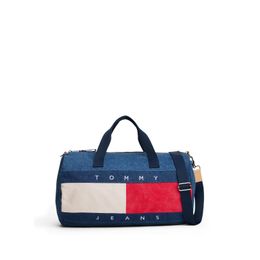 Weekender Tommy Jeans "TJM ARCHIVE DENIM DUFFLE", Gr. B/H/T: 47cm x 29cm x 29cm, jeansblau, wei&szlig;, rot, Leder, Textil, Taschen Weekender, Unisex Reisetasche, Freizeittasche mit plaktiver Logoflagge