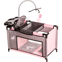 Puppenbett BAYER "Multibett", rosa (einhorn grau, rosa), Puppenm&ouml;bel, KinderB:32cm H:72cm T:68cm, Kunststoff, Metall, Stoff, mit integriertem Hochstuhl, Wickelablage und Mobile, B:32cm H:72cm T:68cm