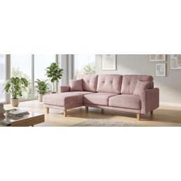 Ecksofa Home Affaire "TRIPLO optionale Schlafsofa mit Bettkasten, Ma&szlig;e B/T/H: 234/164/89 cm", rosa (flamingo), B:234cm H:89cm T:164cm, Sofas, Ecksofa, L-Form wahlweise mit Bettfunktion - Liegefl&auml;che 132x210 cm
