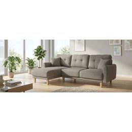 Ecksofa Home Affaire "TRIPLO optionale Schlafsofa mit Bettkasten, Ma&szlig;e B/T/H: 234/164/89 cm", grau (taupe), B:234cm H:89cm T:164cm, Sofas, Ecksofa, L-Form wahlweise mit Bettfunktion - Liegefl&auml;che 132x210 cm