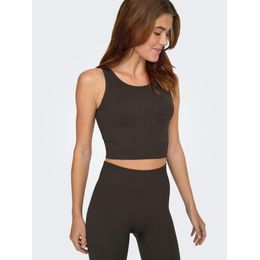 Trainingstop Only Play "ONPJAIA LIFE", Damen, Gr. S, braun (chocolate torte), Jersey, Obermaterial: 75% Nylon, 15% Polyamid, 10% Elasthan, unifarben, slim fit kurz, Rundhals, Tops, Cropped Fit, in feiner Rippstruktur