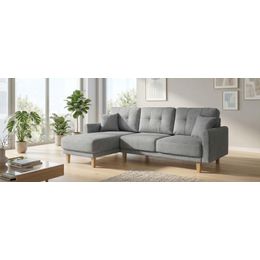 Ecksofa Home Affaire "TRIPLO optionale Schlafsofa mit Bettkasten, Ma&szlig;e B/T/H: 234/164/89 cm", grau (hellgrau), B:234cm H:89cm T:164cm, Sofas, Ecksofa, L-Form wahlweise mit Bettfunktion - Liegefl&auml;che 132x210 cm