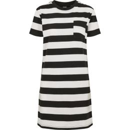 Shirtkleid Urban Classics "Urban Classics Damen Ladies Stripe Boxy Tee Dress", Damen, Gr. S, US-Gr&ouml;&szlig;en, schwarz, wei&szlig;, 100% Baumwolle, loose fit, Rundhals, Kleider Shirtkleid