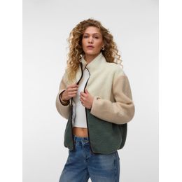 V&eacute;ro Moda Fleecejacke VERO MODA "VMJOSEFIN LS TEDDY ZIP JACKET EXP", Damen, Gr. S, oatmeal detail:laurel wreath, Fleece, Obermaterial: 100% Polyester, normal, Jacken Fleecejacke, Polyester