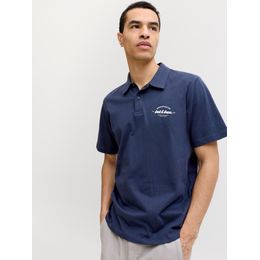 Jack & Jones Poloshirt JACK & JONES "JJBRANDON POLO SS", Herren, Gr. M, navy blazer, Jersey, Obermaterial: 100% Baumwolle, bedruckt, regular fit, Shirts