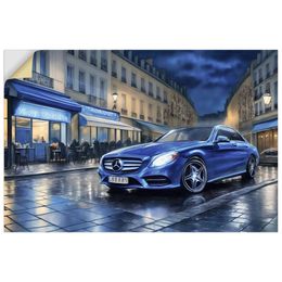 Wandbild Artland "Mit dem Mercedes nach Paris", farbe bild(er): blau, B:30cm H:20cm, Bilder, als Alubild, Leinwandbild, Poster, Wandaufkleber in verschied. Gr&ouml;&szlig;en