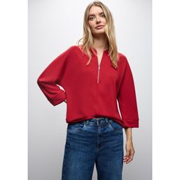 Sweatshirt Street One, Damen, Gr. 38, racing rot, Sweatware, Obermaterial: 46% Modal, 46% Polyester, 8% Elasthan, unifarben, regular fit normal, Rundhals, B&uuml;ndchen, Sweatshirts Sweatshirt, mit B&uuml;ndchen
