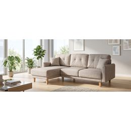 Ecksofa Home Affaire "TRIPLO optionale Schlafsofa mit Bettkasten, Ma&szlig;e B/T/H: 234/164/89 cm", beige (creme), B:234cm H:89cm T:164cm, 100% Polyester, Sofas, Ecksofa, L-Form wahlweise mit Bettfunktion - Liegefl&auml;che 132x210 cm