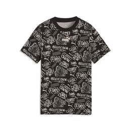 T-Shirt Puma "MID 90s Bedrucktes T-Shirt Jungen", Jungen, Gr. 128, schwarz, Obermaterial: 100% Baumwolle. Rippe: 29% Polyester, 71% Baumwolle, mehrfarbig, regular fit, Rundhals, Shirts T-Shirt
