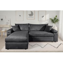 Ecksofa OTTO HOME "Cosy L-Form, B: 234 cm, Sitzaufbau im Sandwich-Federkern", anthrazit, B:234cm T:162cm, 100%Polyester, Sofas, Ecksofa, 2 Zierkissen, Mega-Sofa, Cord oder Struktur weich, Kaltschaumauflage