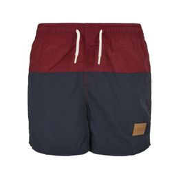 Badeshorts Urban Classics "Urban Classics Herren Boys Block Swim Shorts", Jungen, Gr. 134/140, Normalgr&ouml;&szlig;en, navy, burgundy, 100% Polyamid, Badehosen Badeshorts