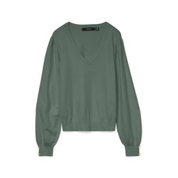 V&eacute;ro Moda V-Ausschnitt-Pullover VERO MODA "VMHOLLYKARIS LS V-NECK PULLOVER GA BOO", Damen, Gr. L, gold (laurel wreath detail:with gold buttons), Strick, Obermaterial: 50% Viskose, 28% Polyester, 22% Nylon, unifarben, regular fit normal, V-Ausschnitt, Rippb&uuml;ndchen, Pullover